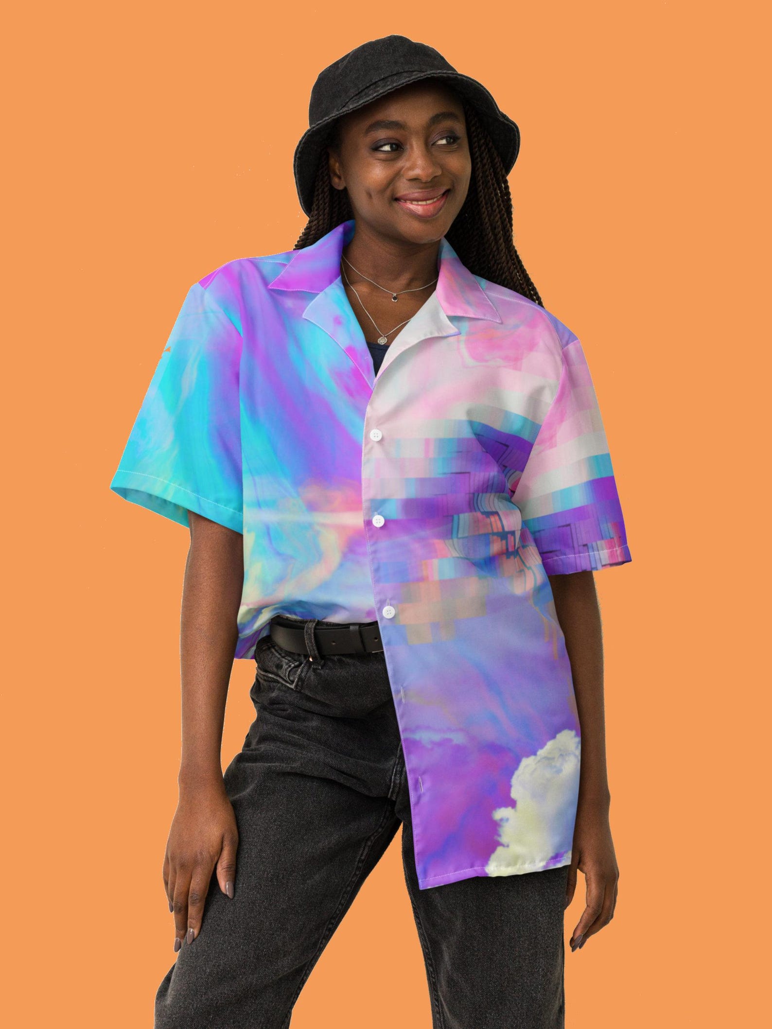 Dreamy Frutiger Aero Hawaiian Shirt, Trippy Clouds Button Down Shirt ...