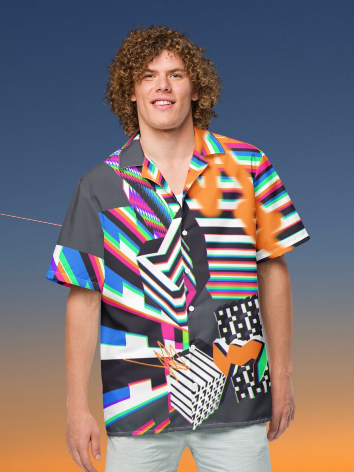 Vibrant Retro Button up Shirt Funky Graphic Streetwear Tee Unique ...