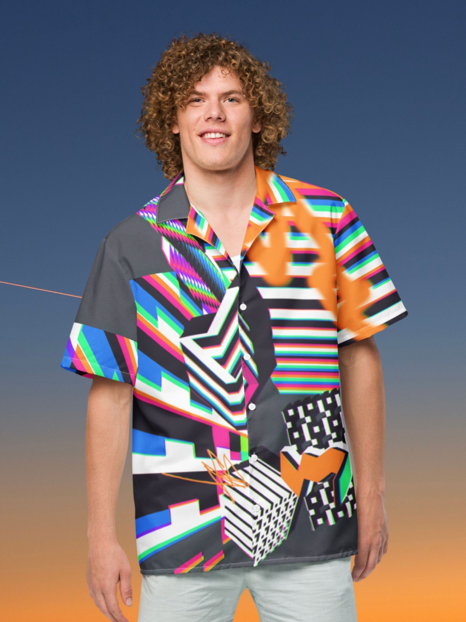 Vibrant Retro Button up Shirt Funky Graphic Streetwear Tee Unique ...