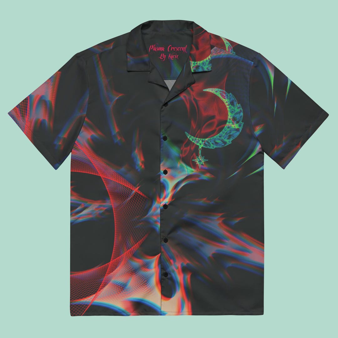 Goth Rave Moon Button Up, Unisex Camp Collar Shirt, Dark Romance Neon ...