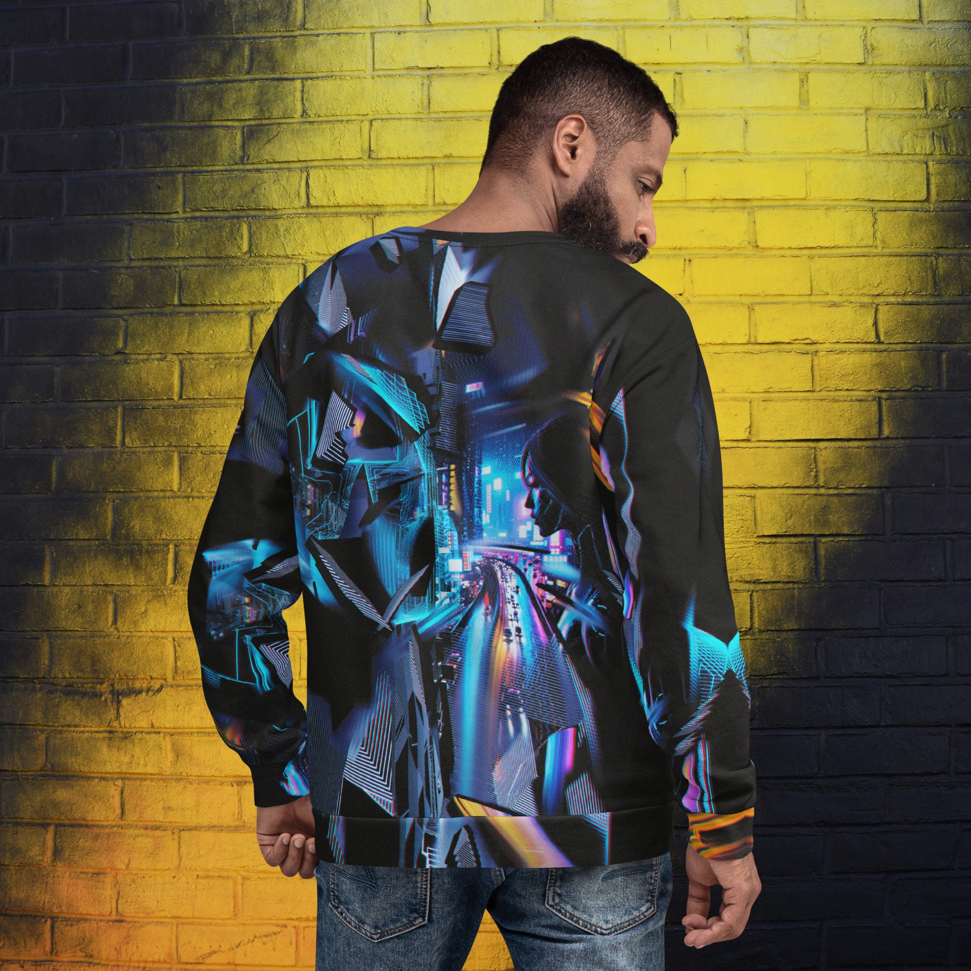 Cyberpunk Glitchcore Sweathirt Black EDM Gamer Shirt AOP Cyberpunk Glitchcore Sweathirt Black EDM Gamer Shirt AOP