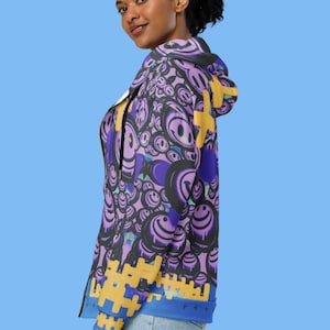 Trippy Smiley Full Zip up Hoodie Graffiti Street Art Sweatshirt Quirky ...