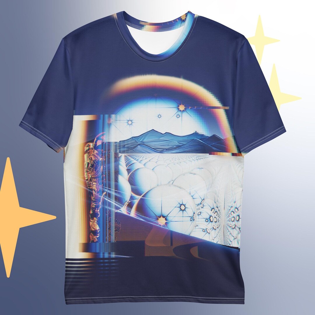 Space Astronaut Shirt Blue Gold Futuristic Cyber Tshirt AOP Techno Tee ...