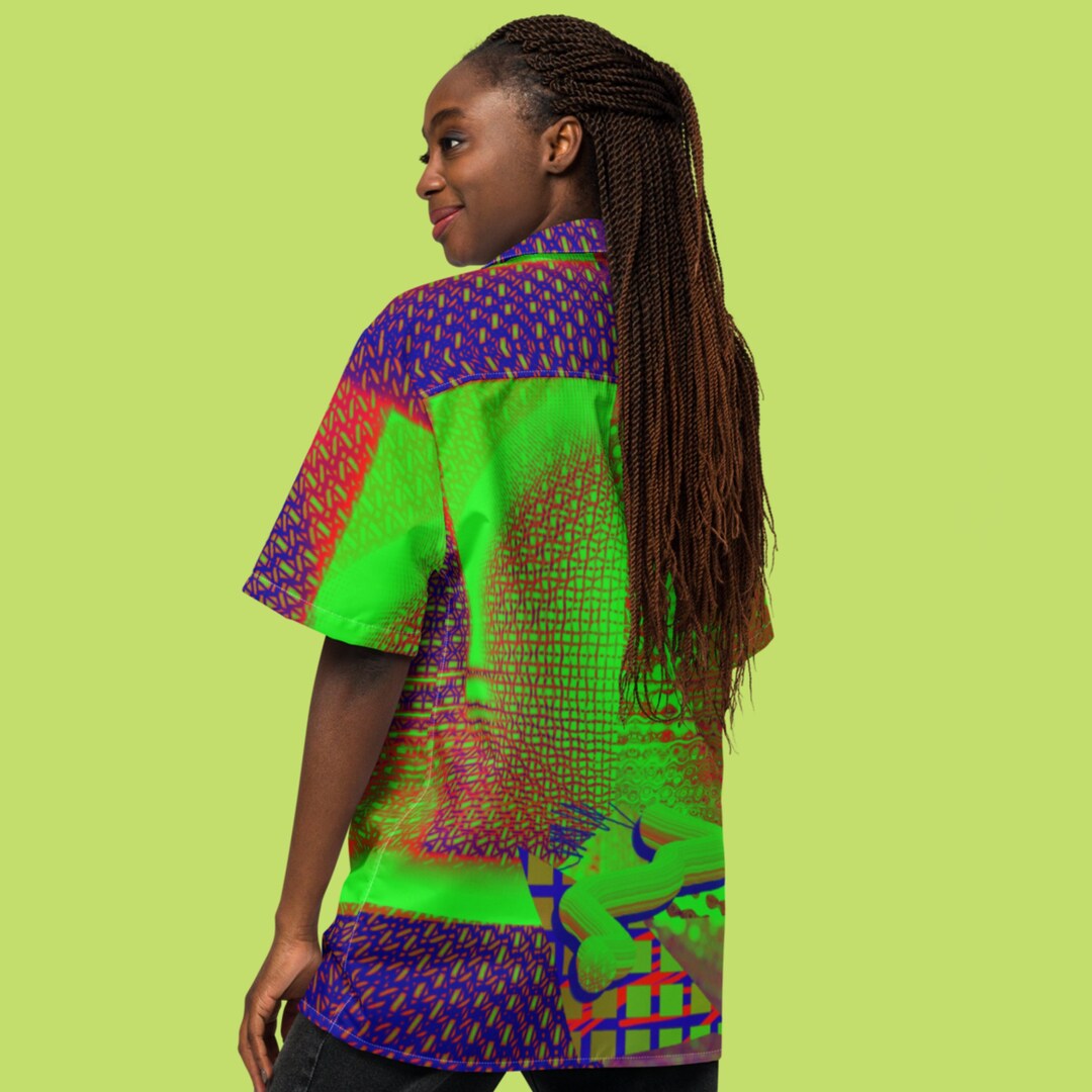 Neon RGB Techwear Button up Shirt Oversized Bold Geometric Retro ...