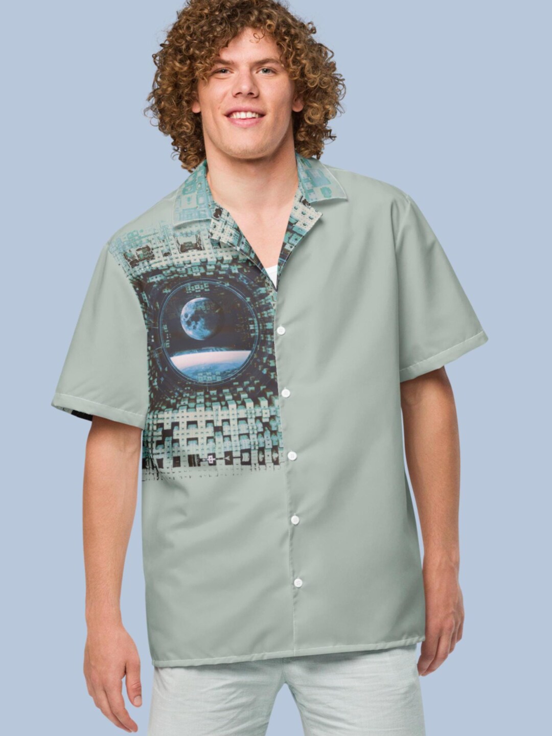 Dystopian Space Explorer Button Down Shirt Oversized Cyberpunk Moon ...