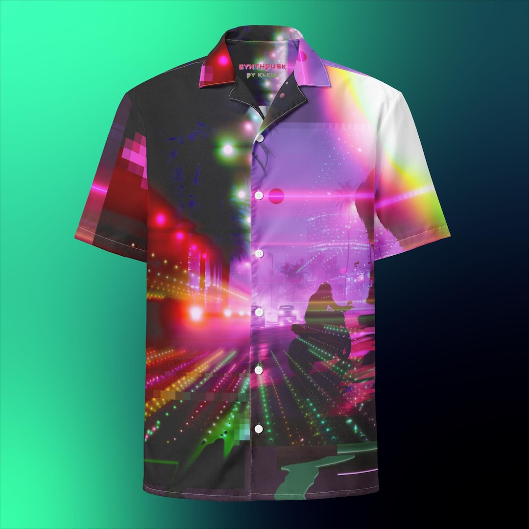 Neon Synthwave Button Down Shirt Cyber EDM Button up Shirt Rave ...