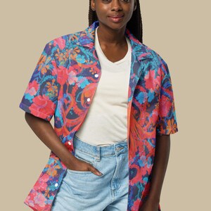 Trippy Octopus Hawaiian Shirt Floral Button Blouse Ocean Lover Button ...
