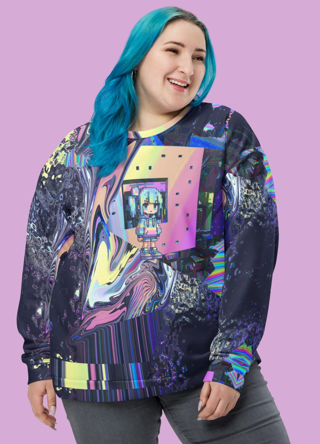 Retro Gamer Anime Sweatshirt, Vaporwave Pixel Girl, Y2K Cyberpunk ...