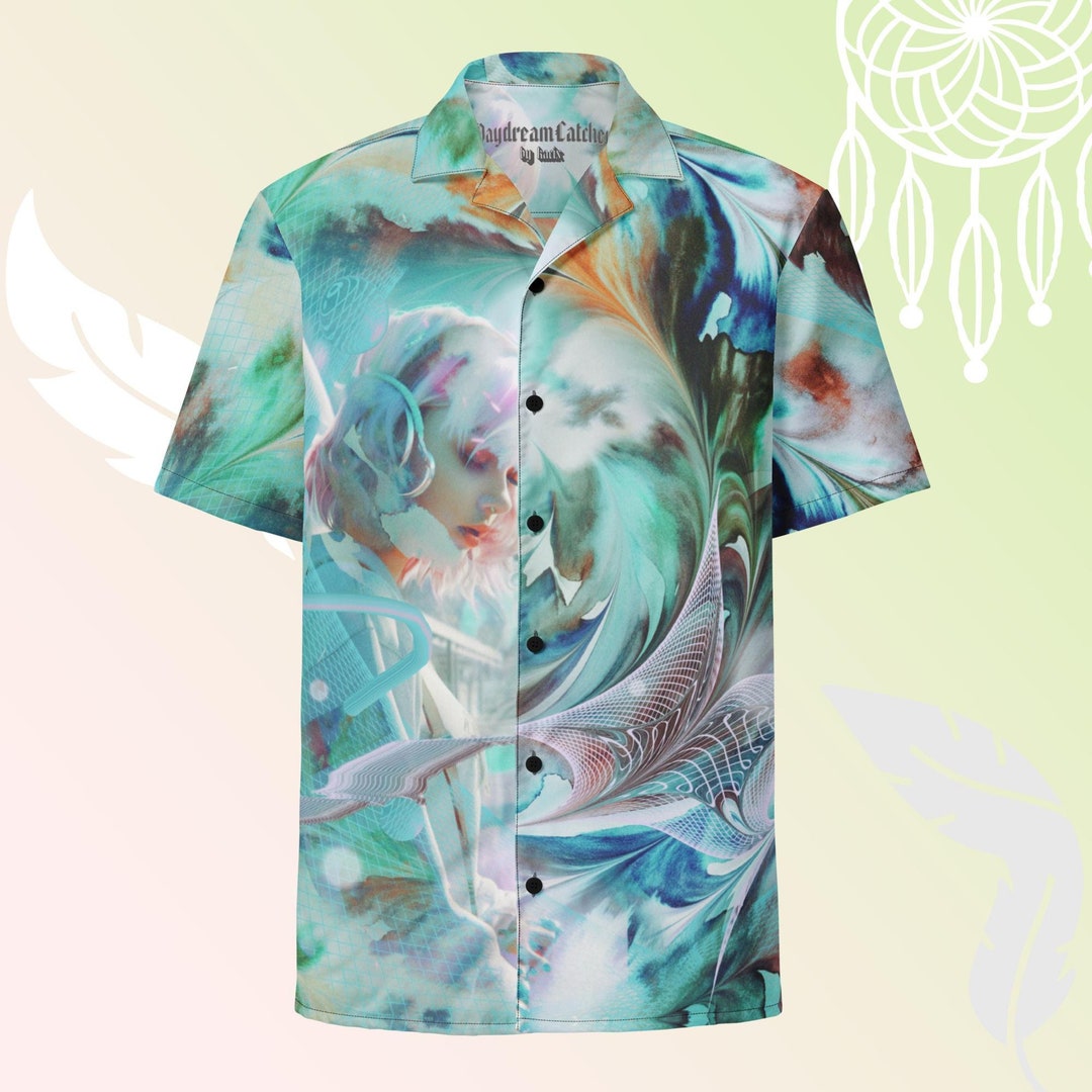 Pastel Turquoise Hawaiian Shirt Watercolor Printed Button Down Shirt ...