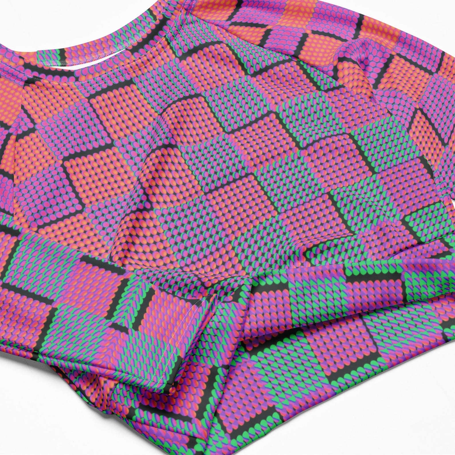 Checkered Long Sleeve Crop Top, Neon Pink Rave Crop Shirt, Retro EDM ...