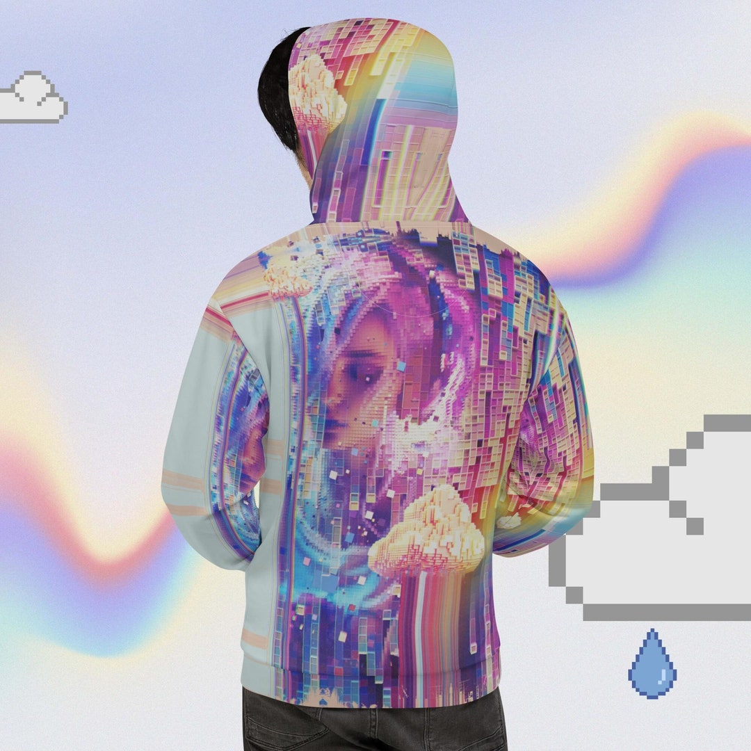 Pastel Rainbow Pixel Art Hoodie Cyberpunk Cloud Hooded Sweatshirt All ...