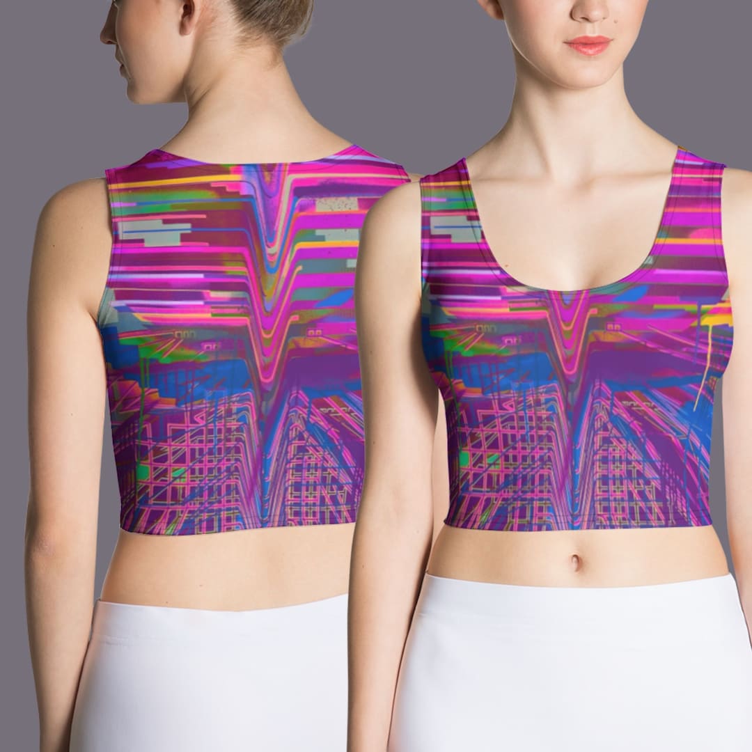 Sleeveless Dancewear Vaporwave Art Crop Top, Cyber Dance Rave Music ...