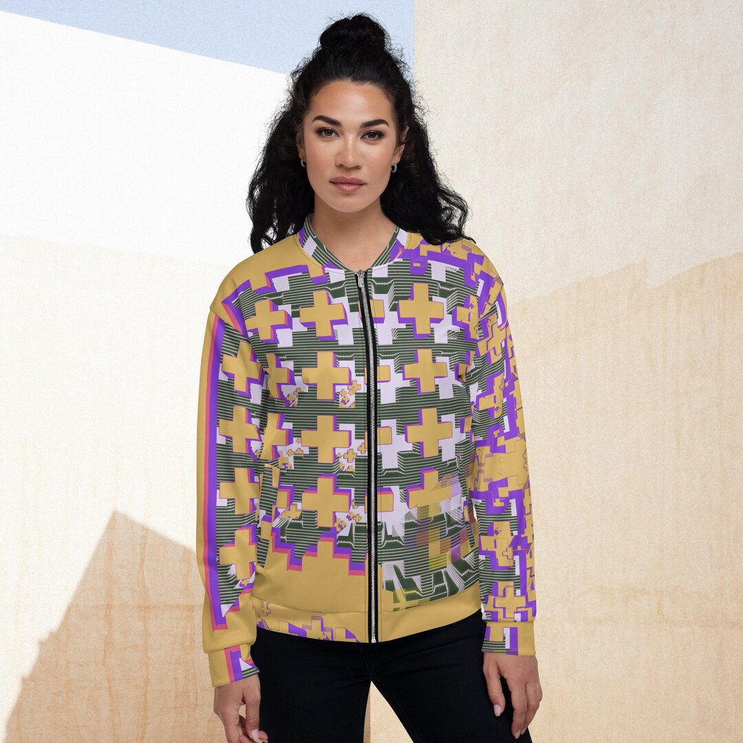Hip Hop Bomber Jacket Geometric Pop Art Jacket Techno Cyber EDM Clothes ...