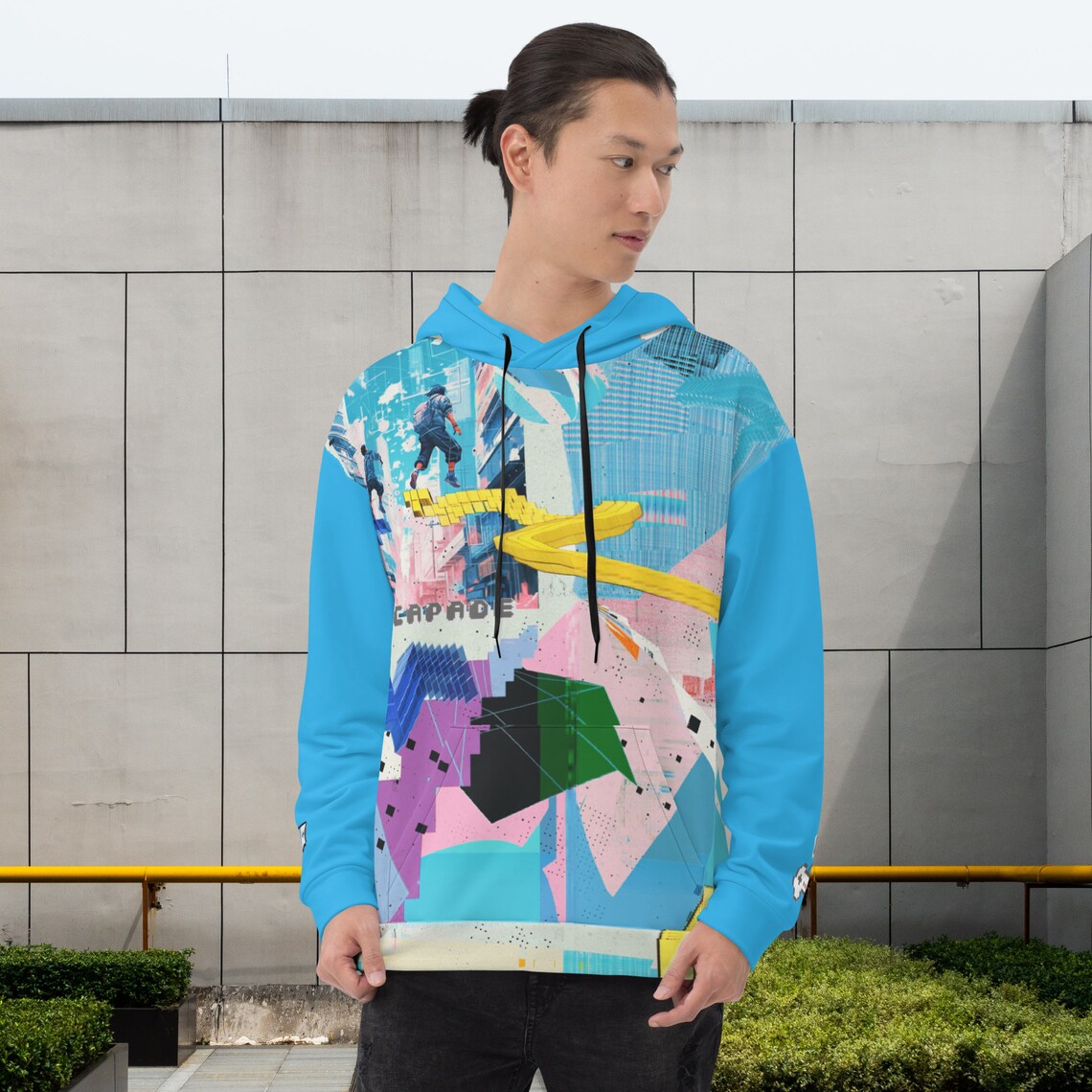 Glitchcore Gamer Blue Hoodie, Retro Aesthetic Hoodie, Hip Hop Rave ...