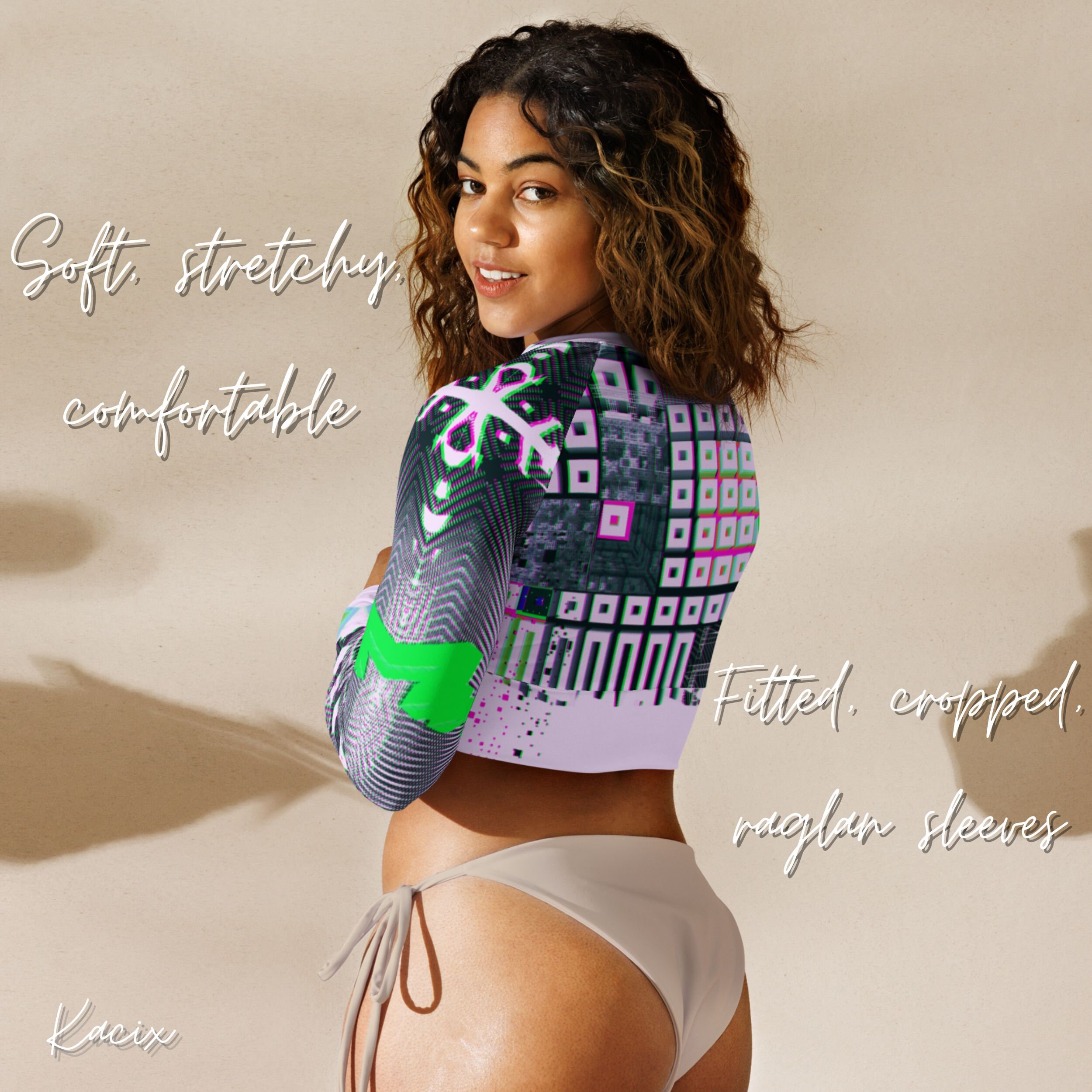 Bold Geometric Long Sleeve Crop Top Workout Surf Shirt Cyber Bold Geometric Long Sleeve Crop Top Workout Surf Shirt Cyber
