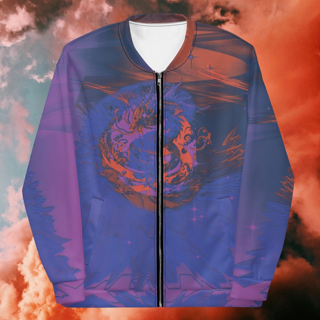 Cyber Dragon Bomber Jacket Red Blue Techno Cyberpunk Clothing Techwear ...