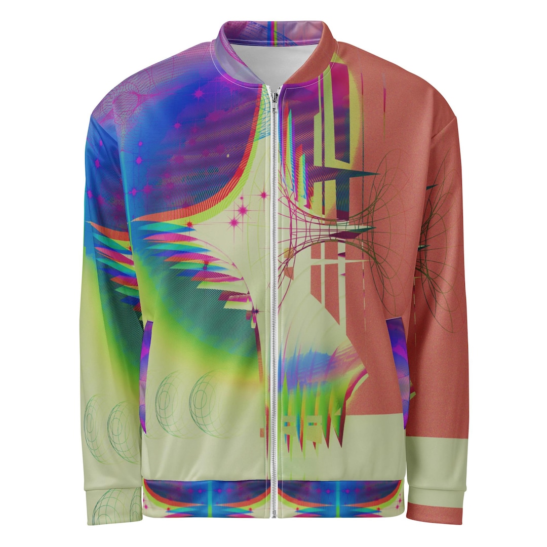 Y2K Frutiger Aero Bomber Jacket, Futuristic Neon Gradient Zip ...
