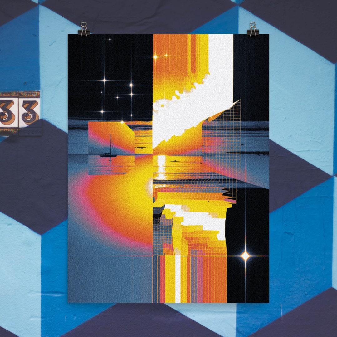 Solarpunk Sci Fi Collage Beach Art Print, Sunset Retro Futurism Trippy ...