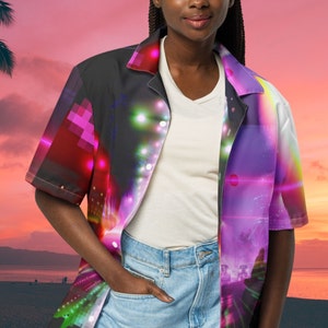 Neon Synthwave Button Down Shirt Cyber EDM Button up Shirt Rave ...