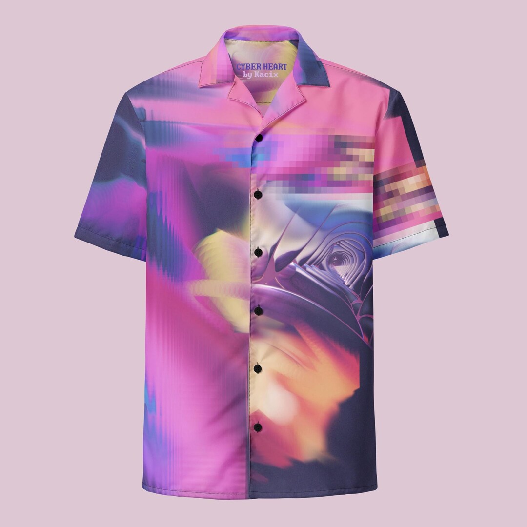 Pink Cyberpunk Hawaiian Shirt Frutiger Aero Button up Shirt Futuristic ...