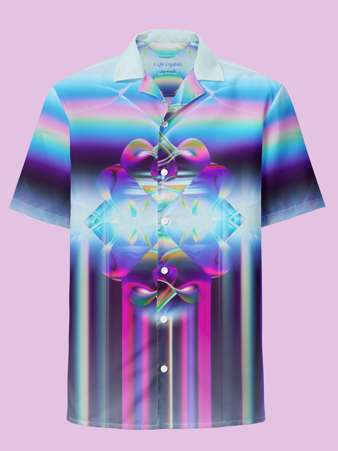 Pastel Neon Gradient Button Down, Iridescent Festival Button up Shirt ...