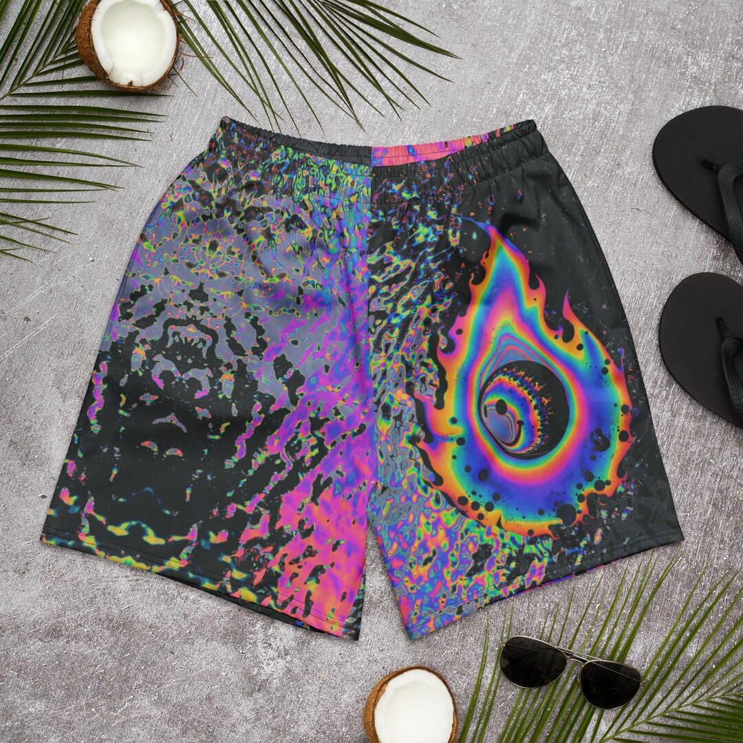 Oil Slick Flame Rave Shorts – Trippy Iridescent Unisex Festival Trunks ...