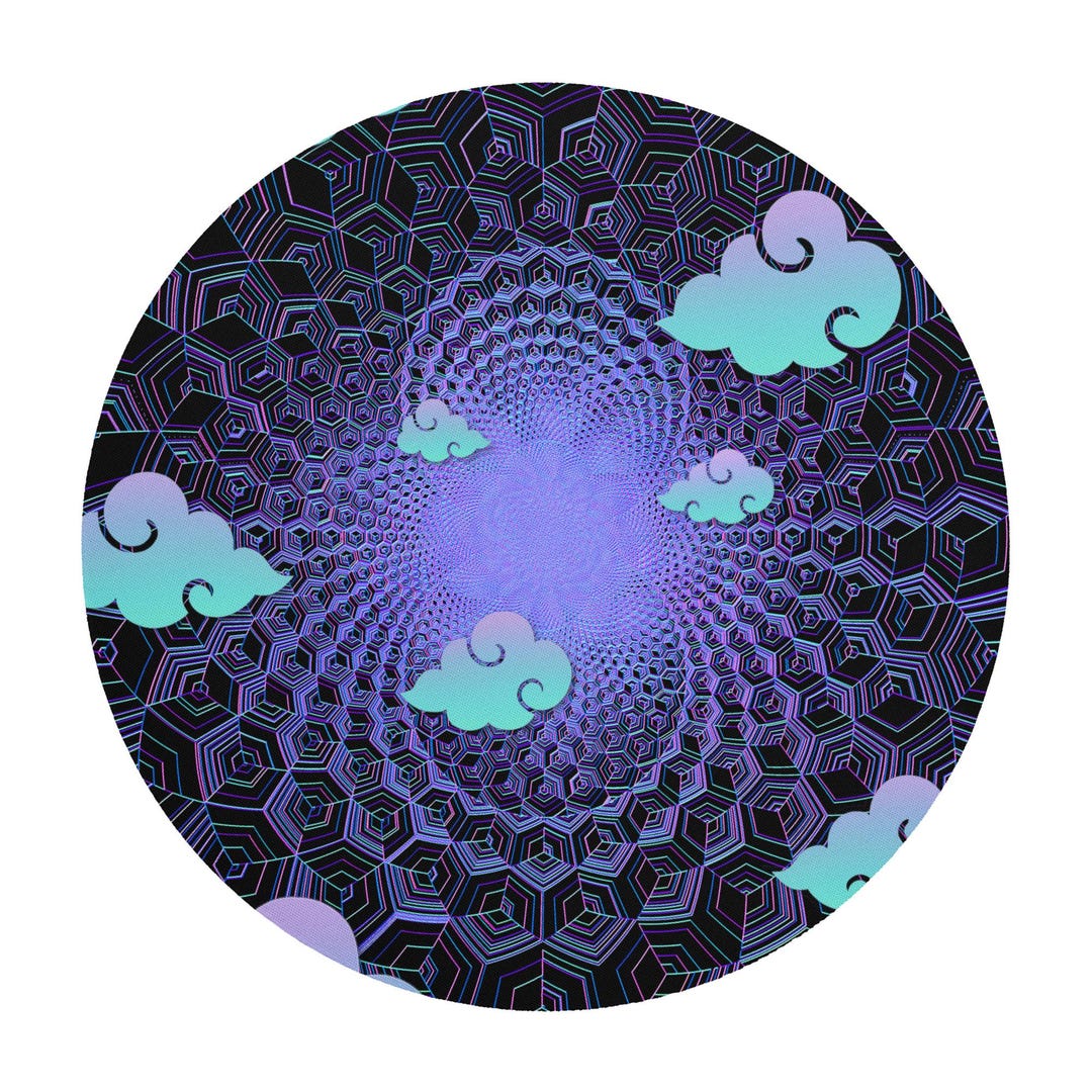 Geometric Cloud Round Mouse Pad, Purple Cyan Desk Mat, Vaporwave Office ...