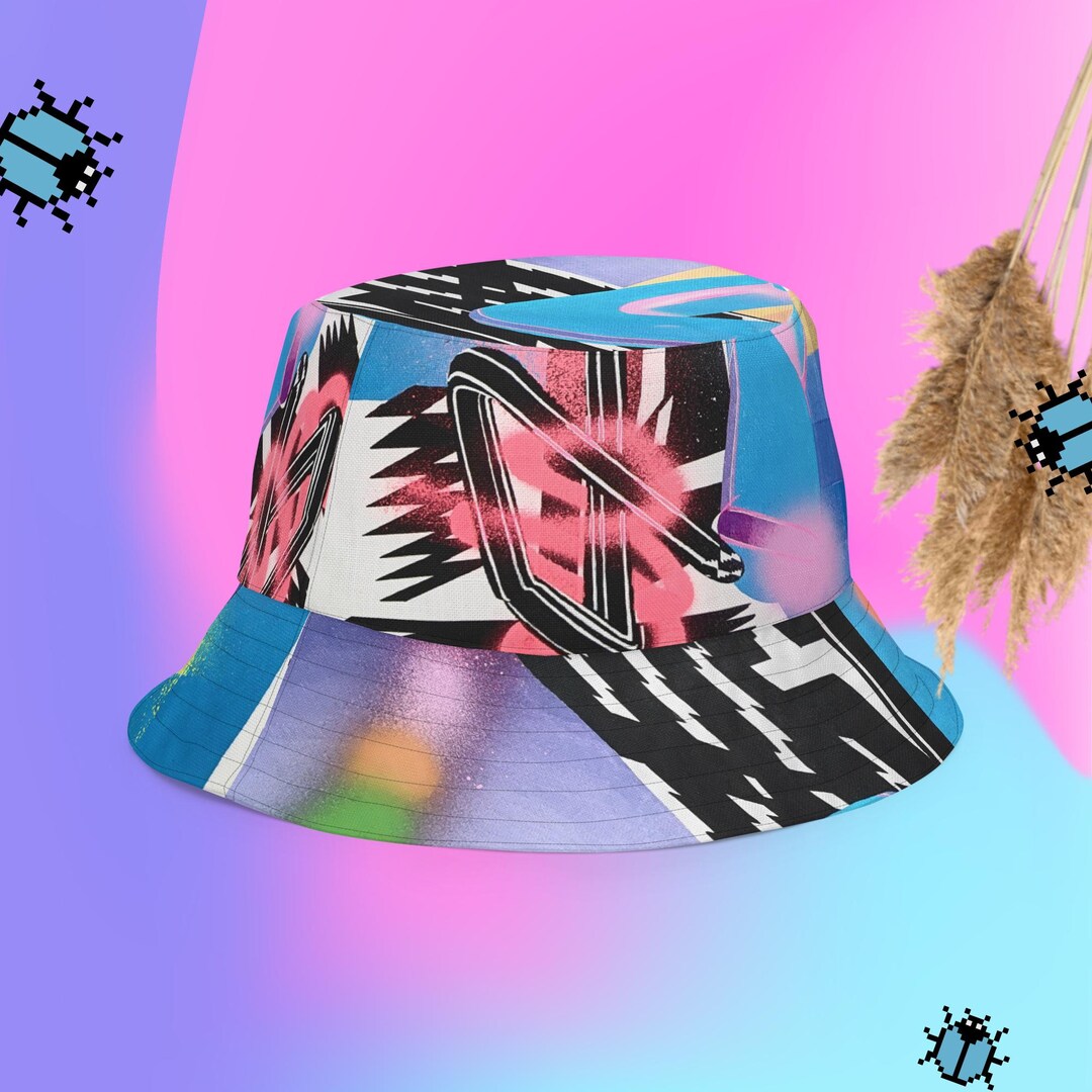 Trippy Street Art Music Festival Bucket Hat, Large Funny Colorful ...