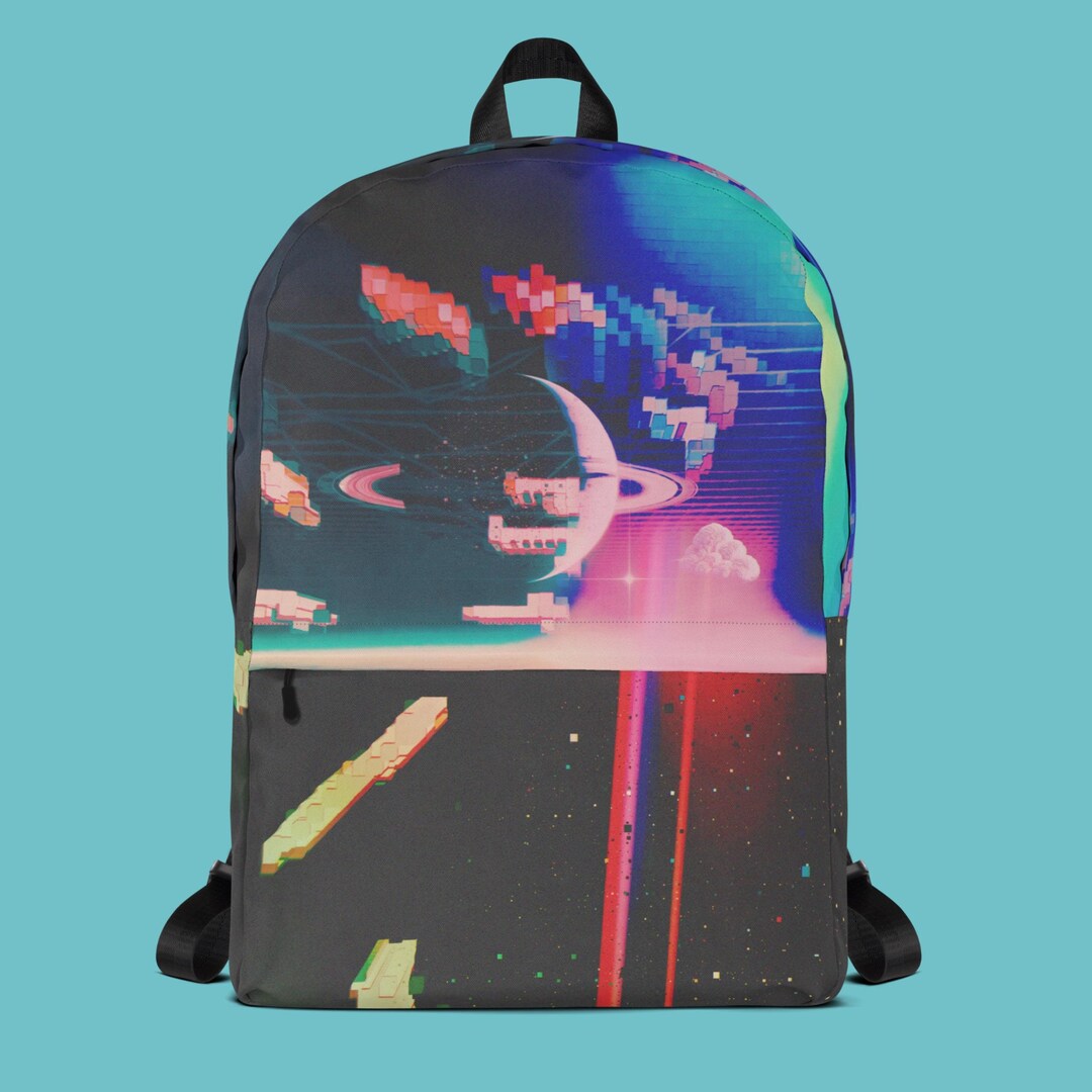 Retro Futuristic Space Backpack Water-resistant Laptop Bag Pixel Art ...
