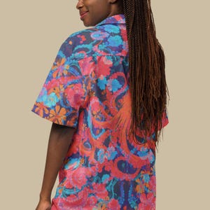 Trippy Octopus Hawaiian Shirt Floral Button Blouse Ocean Lover Button ...