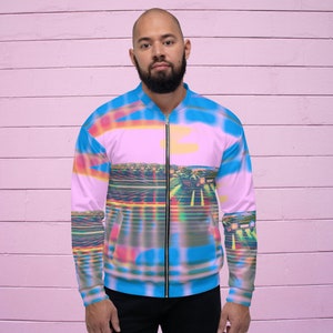 Retro Vaporwave Bomber Jacket Pink Blue Racer Graphic Streetwear Jacket ...