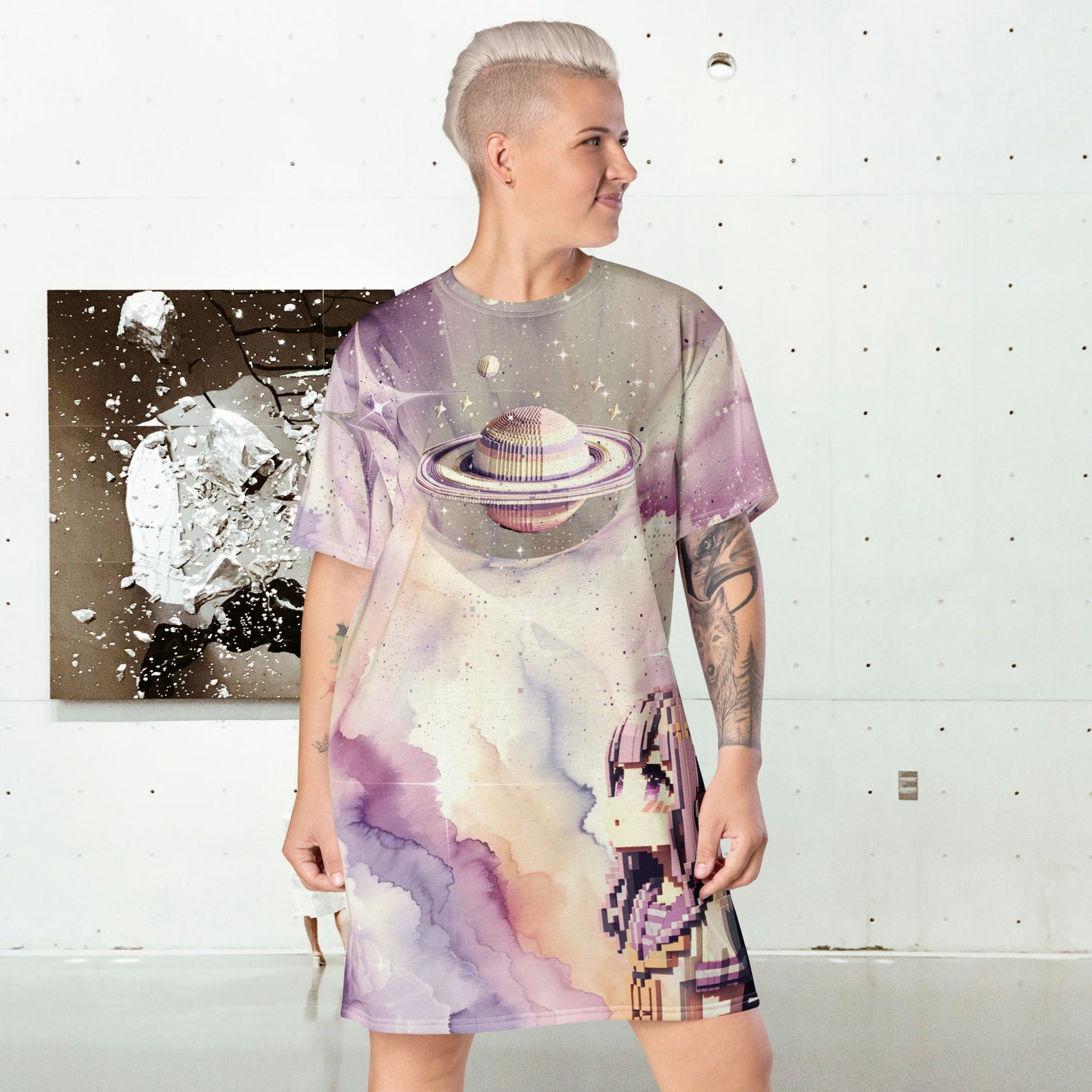 Pastel Manga Tshirt Dress Saturn Geek Space Lover Gift Midi Shirt Dress ...