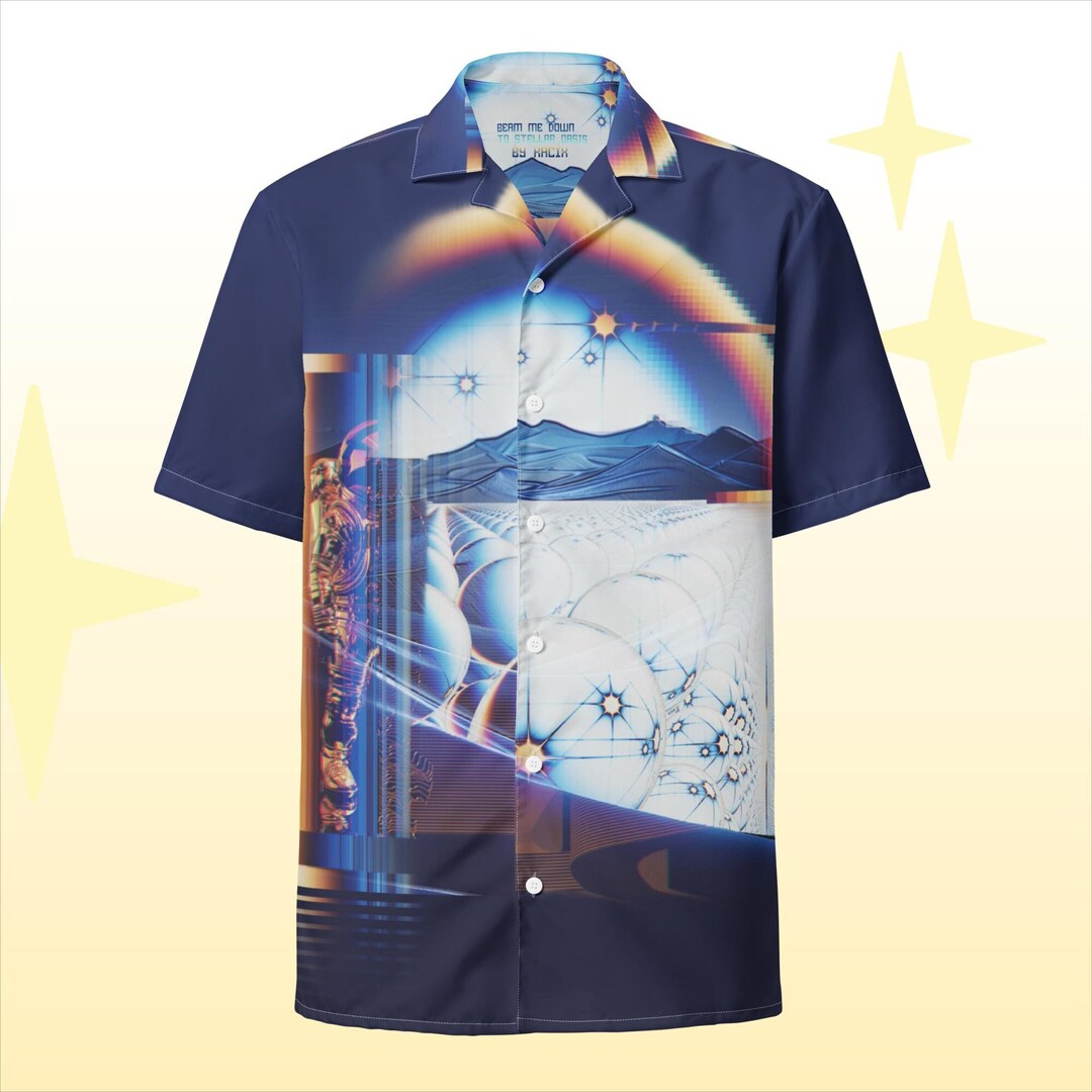 Blue Space Techno Button Down Shirt Sci Fi Futuristic Button up Shirt ...