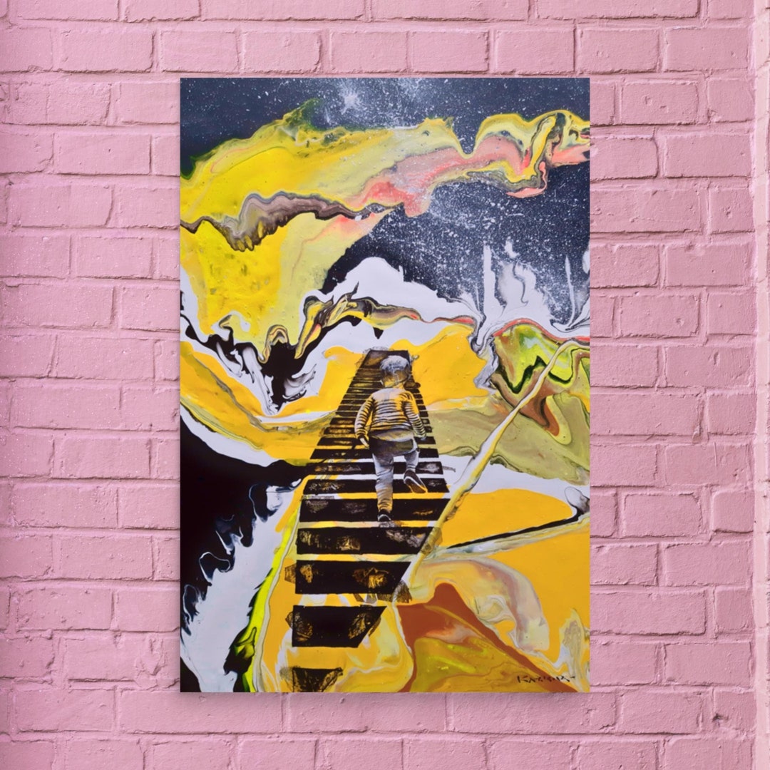 Surreal Dreamcore Painting Art Print, Fantasy Stairway Psychedelic Wall ...