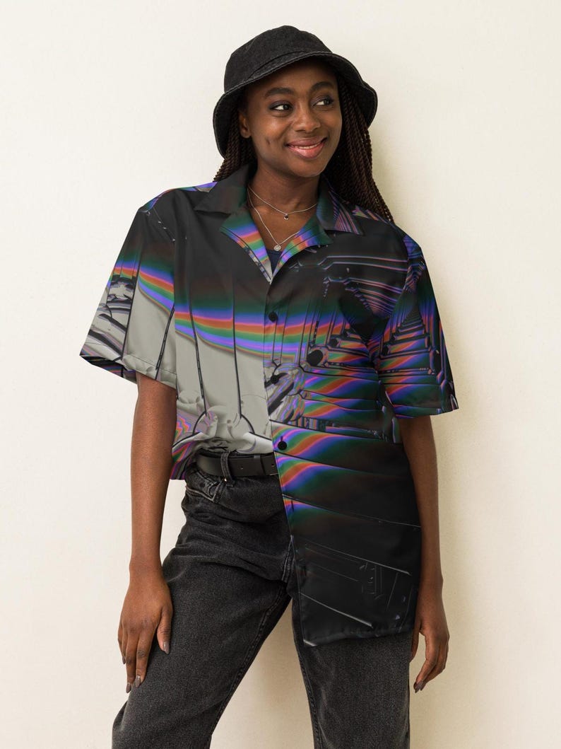 Cyberpunk Techwear Button up Shirt, Dark Holographic Button Down Shirt ...