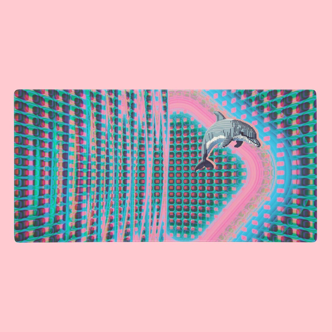 3D Pixel Art Dolphin Gaming Mouse Pad Gift Hypnotic Desk Mat Trippy ...