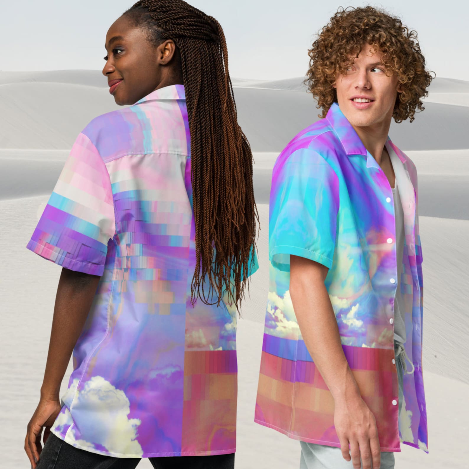Dreamy Frutiger Aero Hawaiian Shirt, Trippy Clouds Button Down Shirt ...