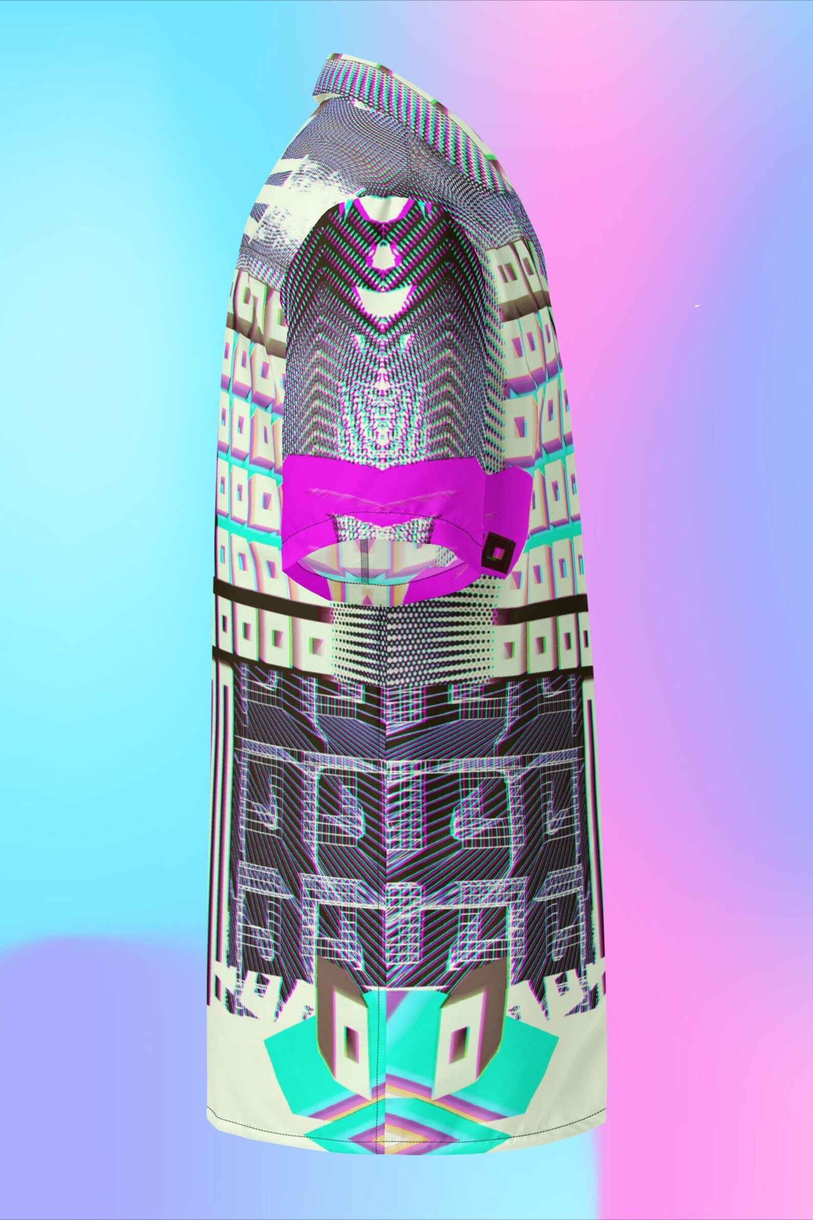 Trippy Techwear Hawaiian Shirt, Oversized Geometric Arcade Button up ...