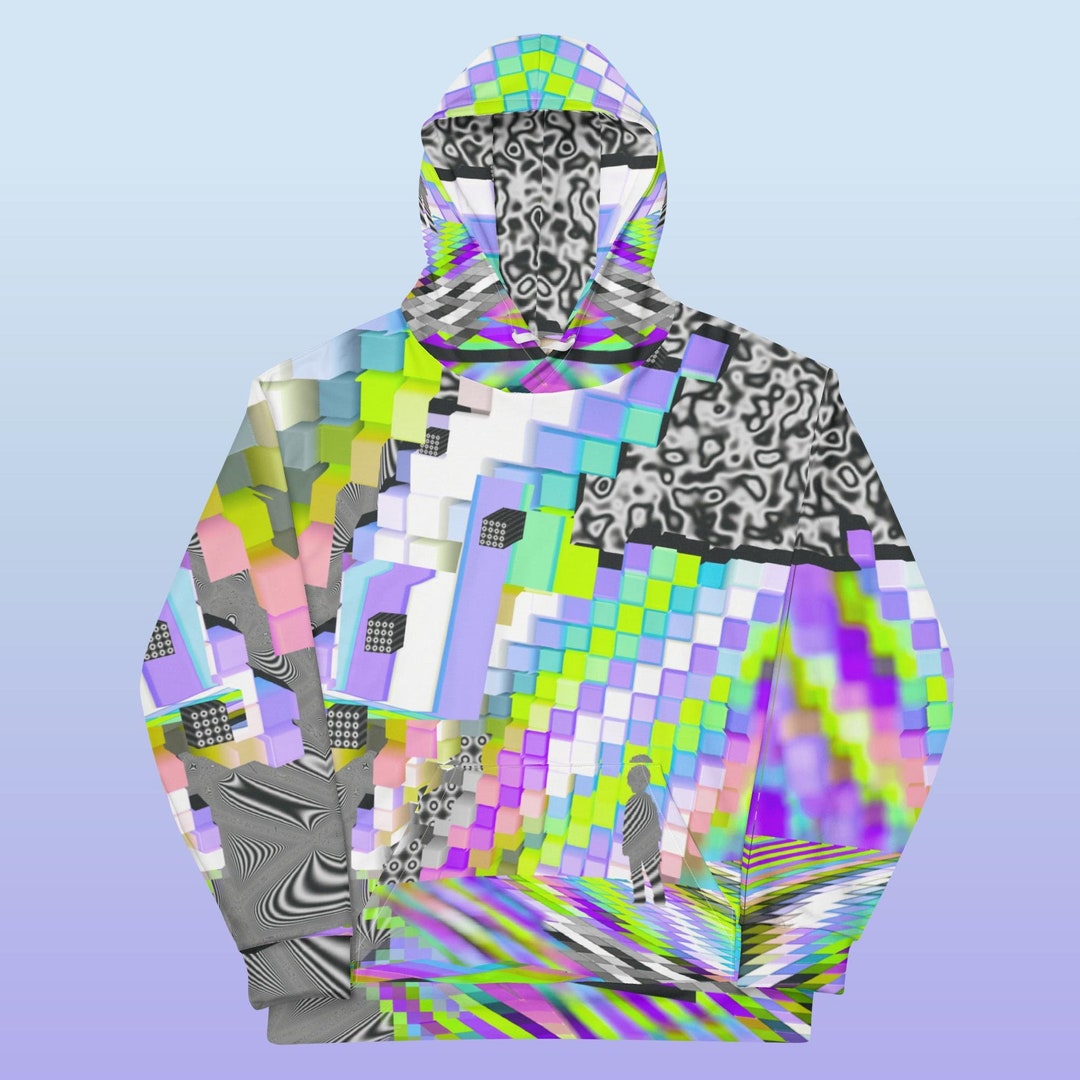 Neon Pastel Trippy Hoodie Pixel Art Gamer AOP Hoodie Hip Hop Streetwear ...