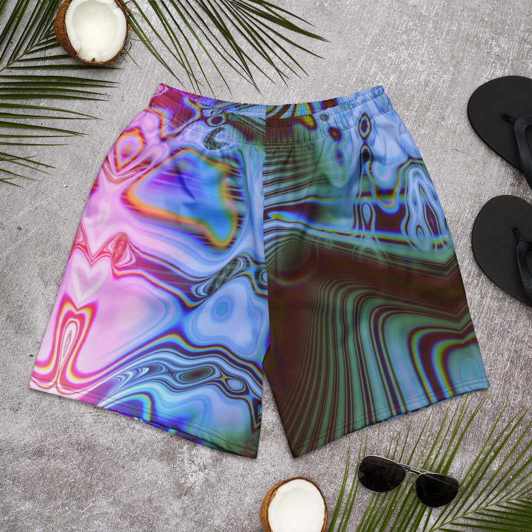 Acid Wave Rave Shorts, Trippy Neon Beach Trunks, Eco Friendly ...