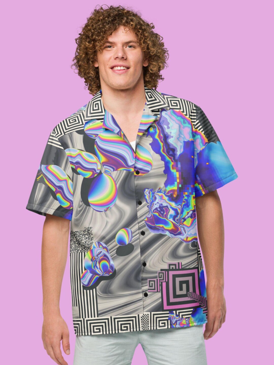 Frutiger Aero Button-up Shirt, Trippy Optical Illusion Button Down ...