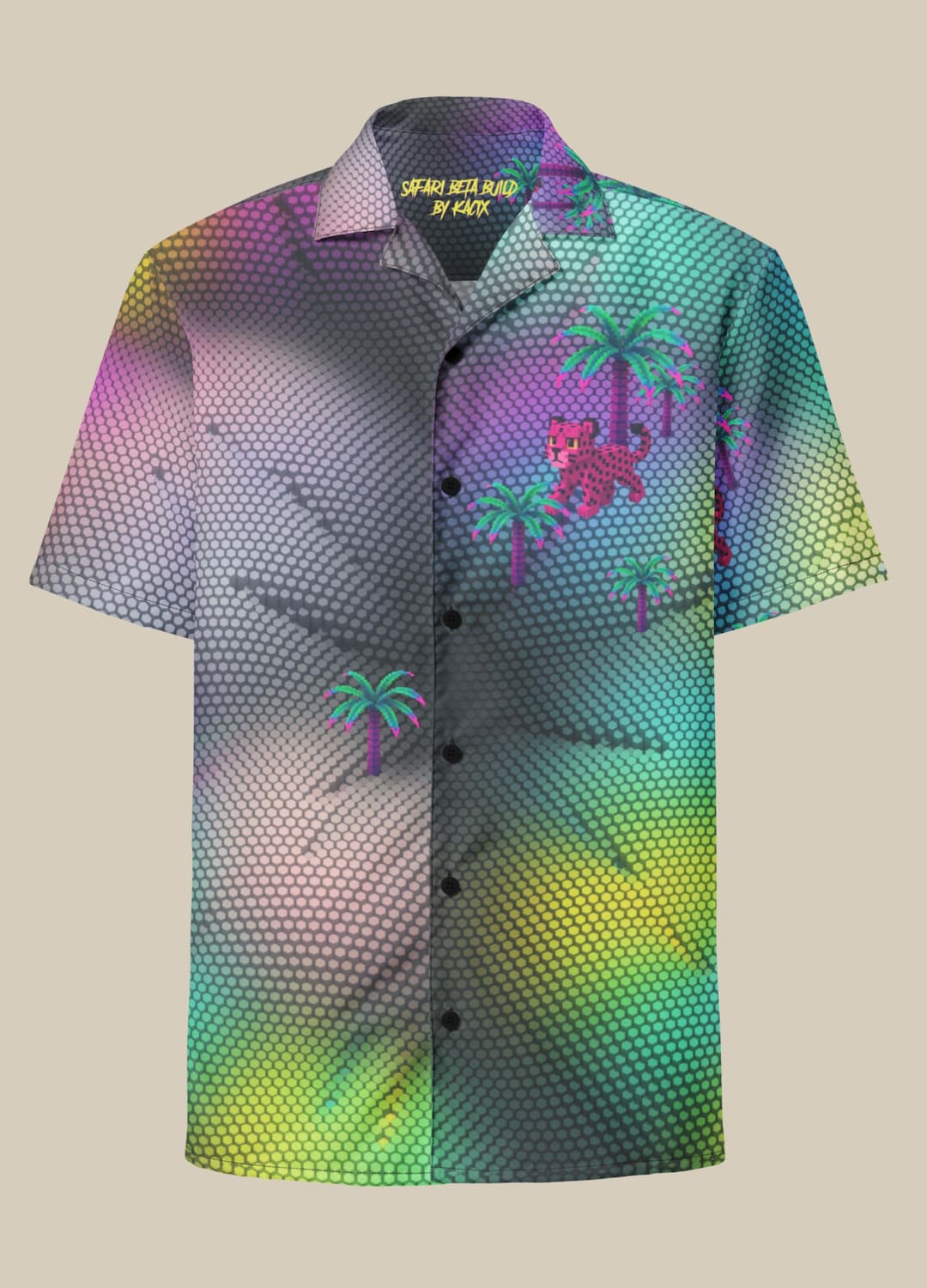 Vaporwave Pixel Panther Button Up, Safari Hawaiian Shirt, Oversized ...