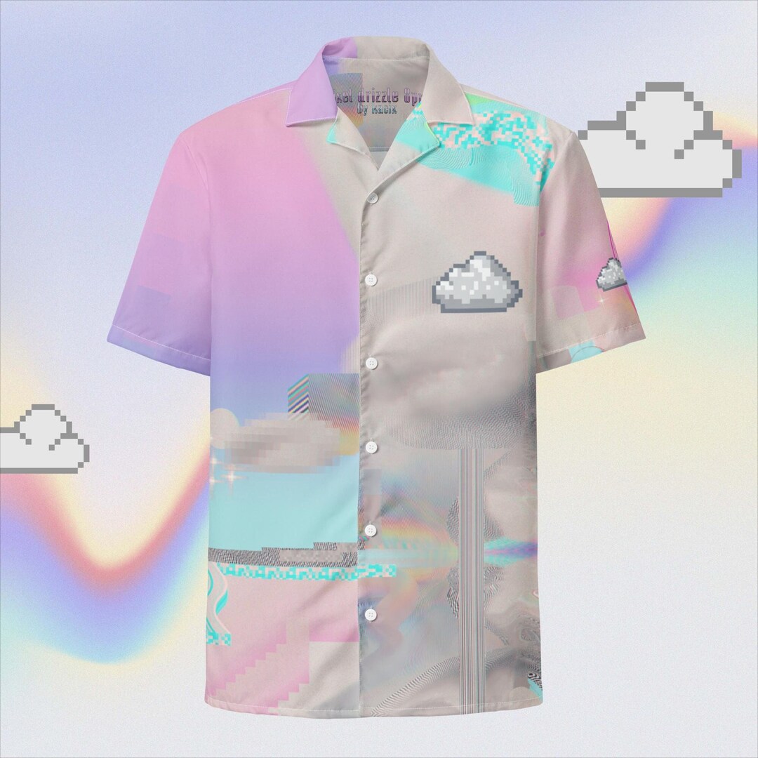 Pixel Art Hawaiian Shirt Cloud Button Down Shirt Pastel Vaporwave ...
