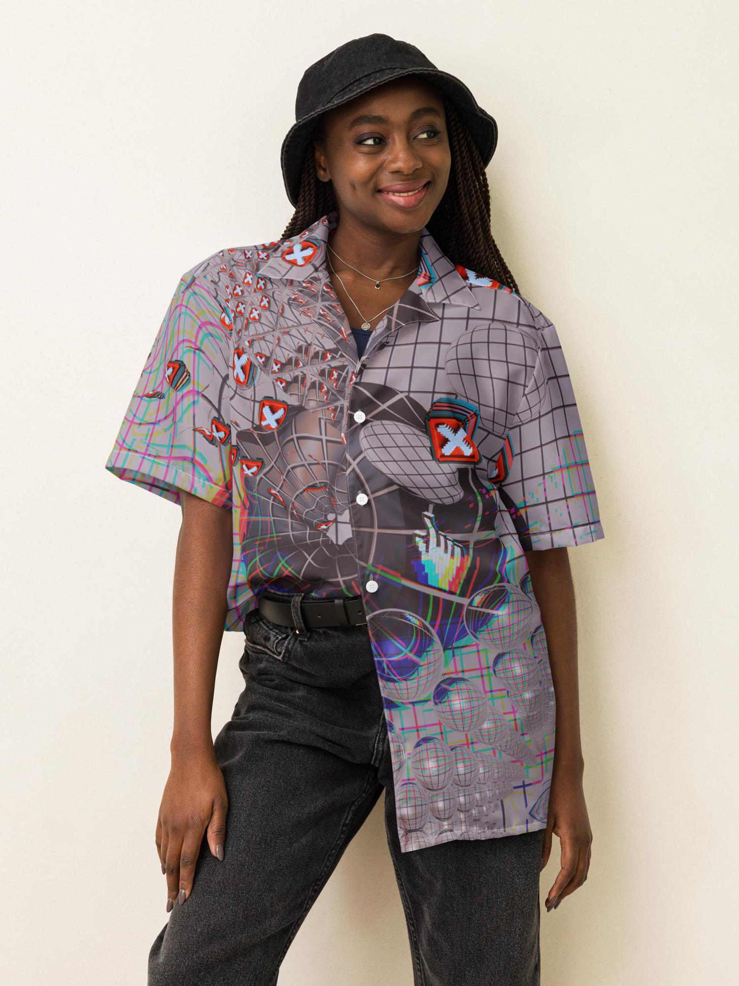 Trippy Webcore Button up Shirt, Frutiger Aero Graphic Streetwear, Funky ...