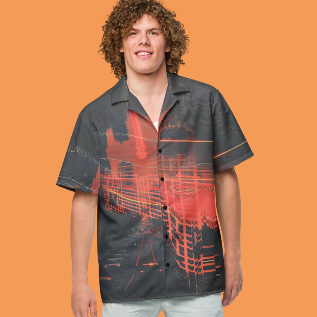 Dystopian Button Down Shirt Oversized Cyberpunk Hawaiian Shirt Urban ...