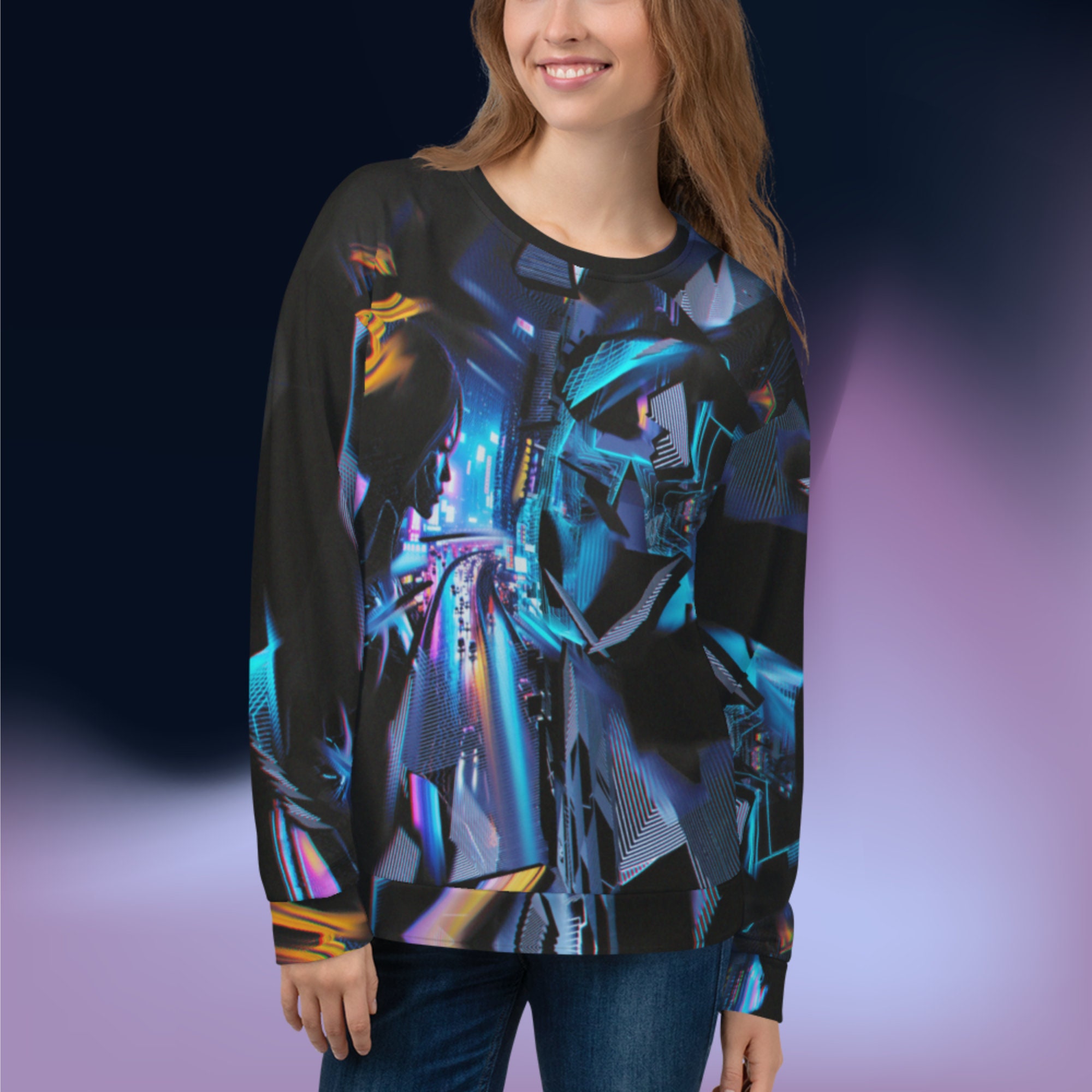 Cyberpunk Glitchcore Sweathirt Black EDM Gamer Shirt AOP Cyberpunk Glitchcore Sweathirt Black EDM Gamer Shirt AOP