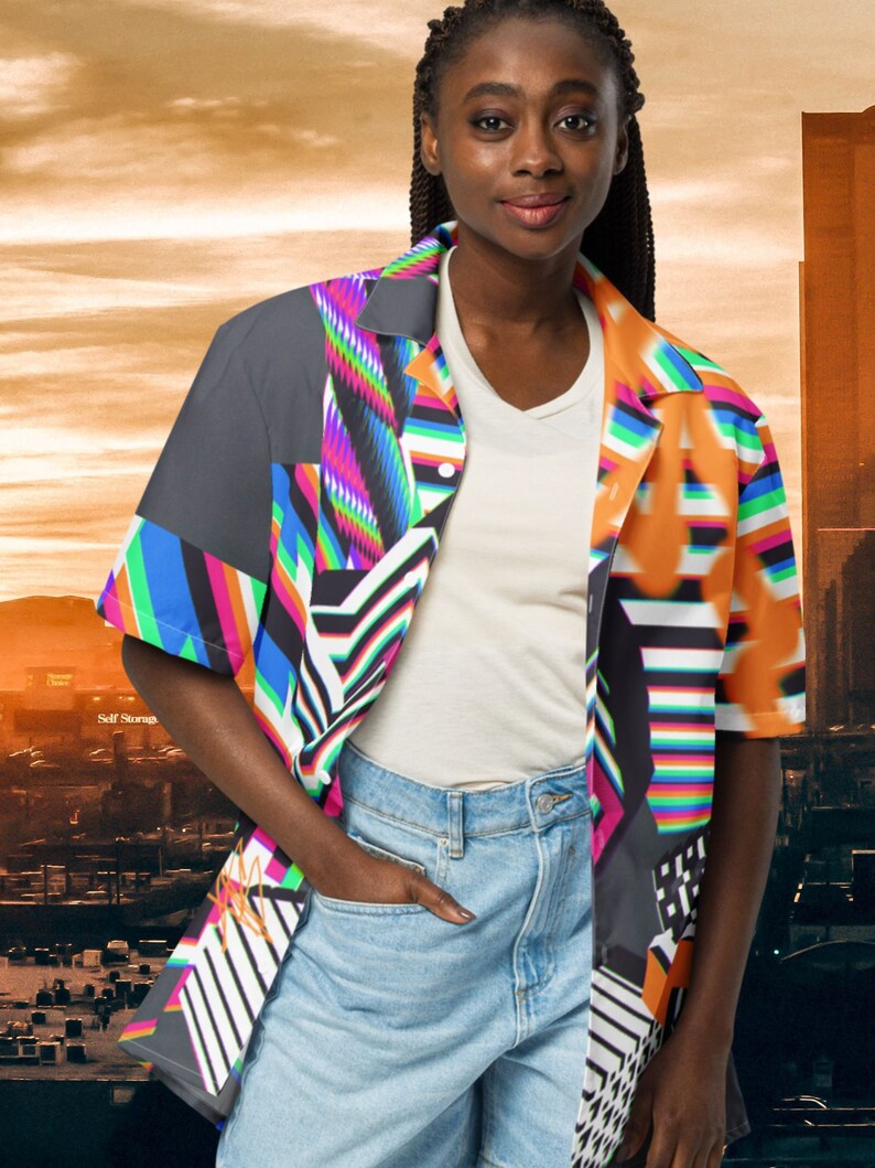 Vibrant Retro Button up Shirt Funky Graphic Streetwear Tee Unique ...
