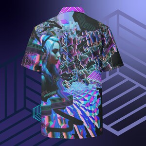 Cyberpunk DJ Button Down Shirt Neon Party Button up Shirt Rave Music ...