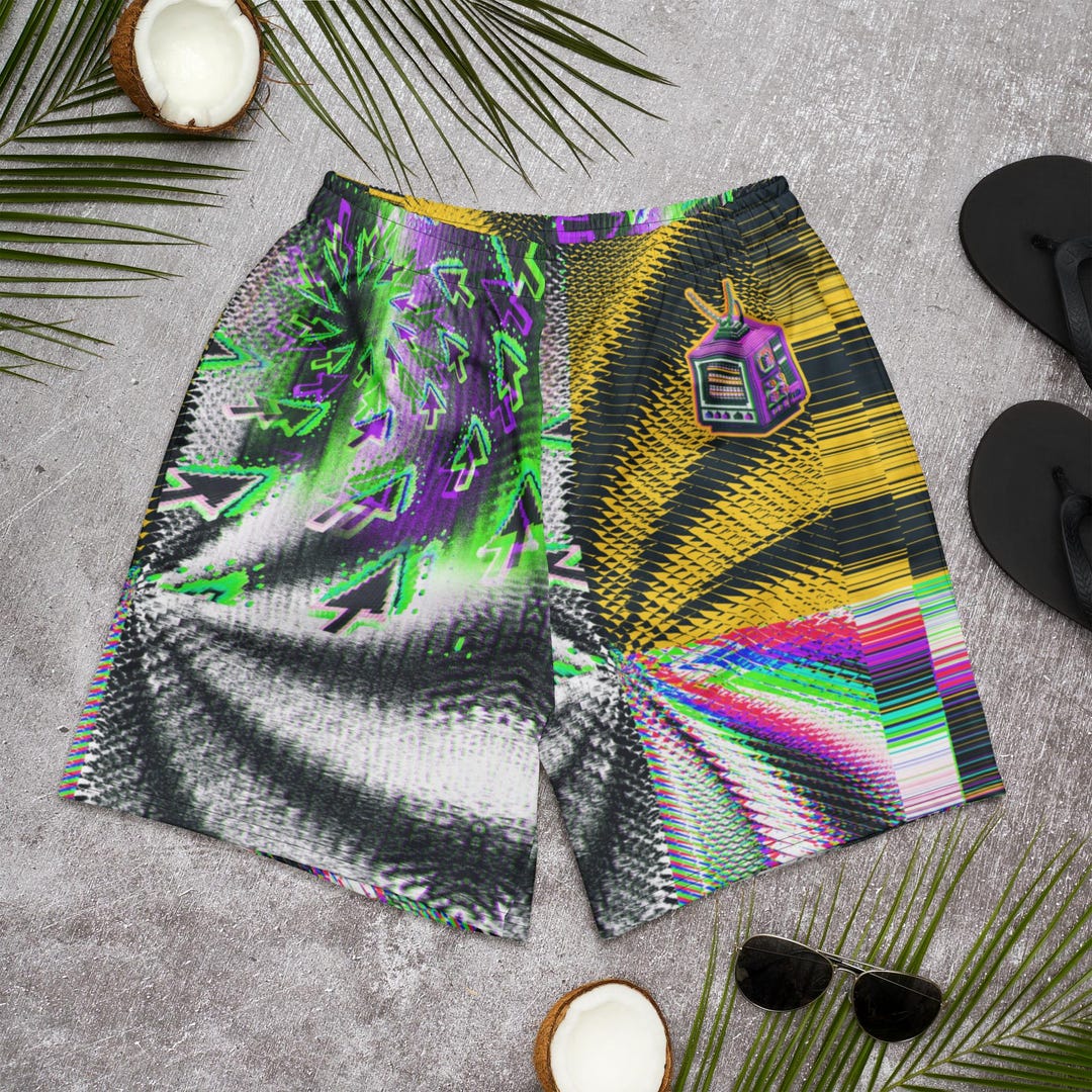 Glitchcore Arcade Shorts, Y2K Pixel Festival Trunks, Vaporwave TV Rave ...