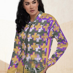 Hip Hop Bomber Jacket Geometric Pop Art Jacket Techno Cyber EDM Clothes ...